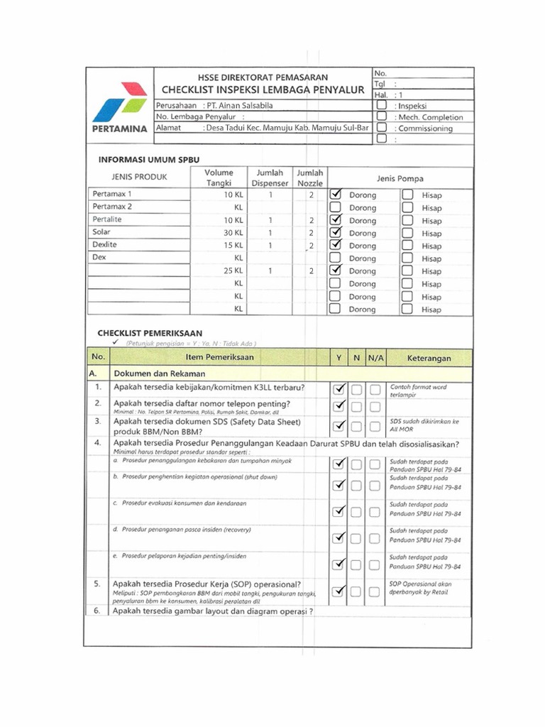 BA Pemeriksaan Aspek HSE SPBU PT | PDF