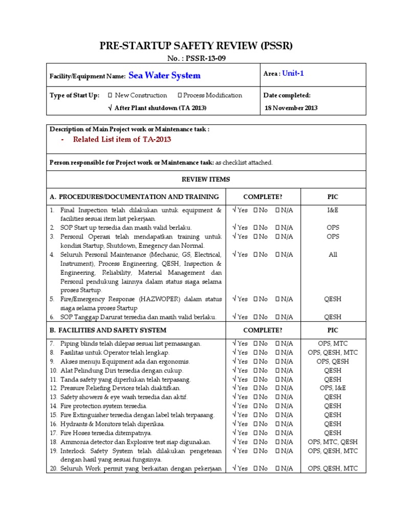 Tinjauan Keselamatan Pra-Startup PSSR | PDF | Teknologi & Rekayasa