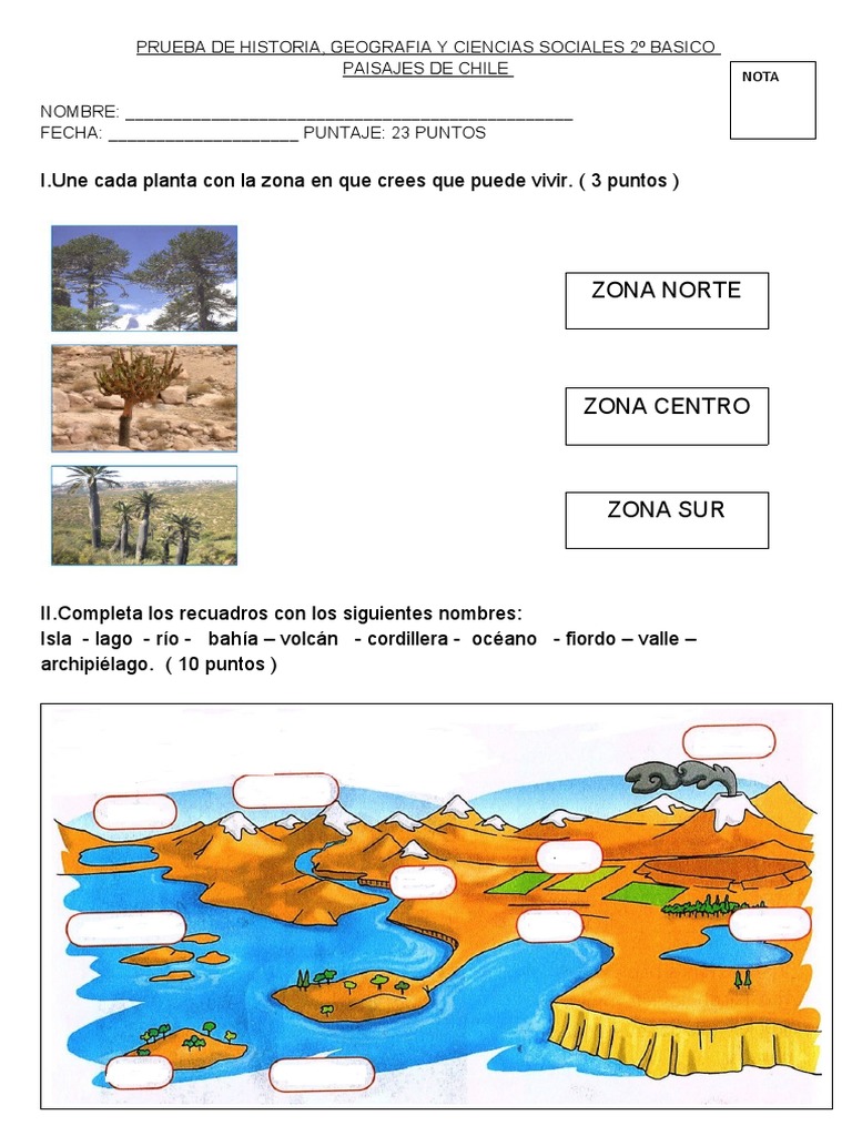Prueba de Historia Paisajes de Chile | PDF