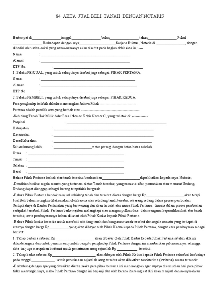 Akta Jual Beli Tanah Dengan Notaris | PDF