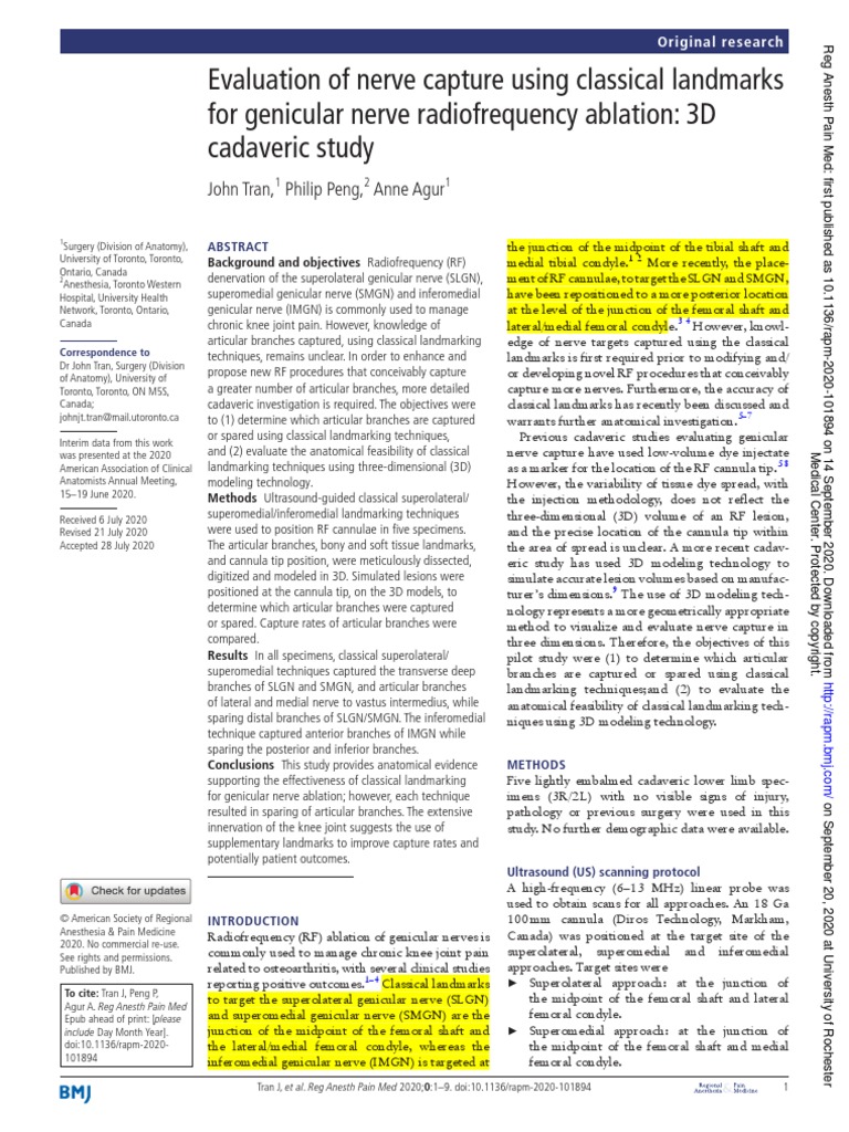 Evaluation of Nerve Capture Using Classical Landmarks For Genicular ... Evaluation of Nerve Capture Using Classical Landmarks For Genicular ...