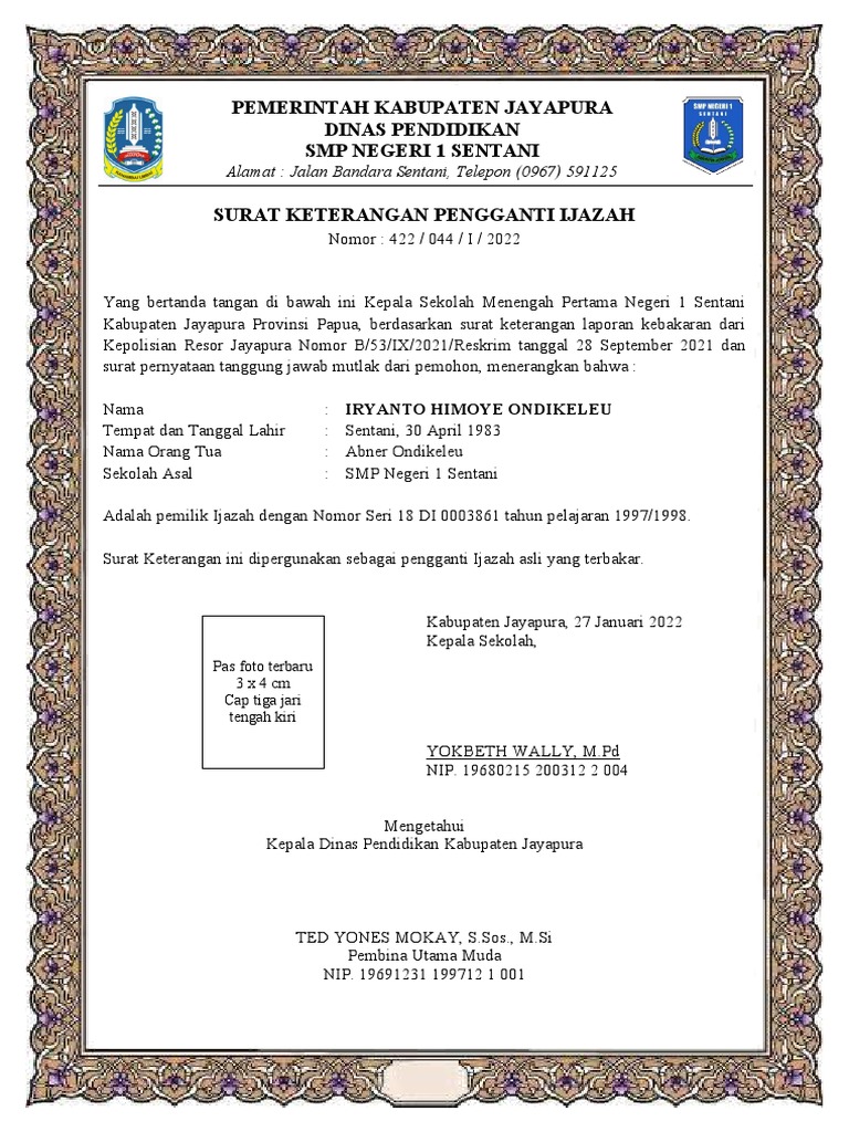 Surat Keterangan Pengganti Ijazah | PDF
