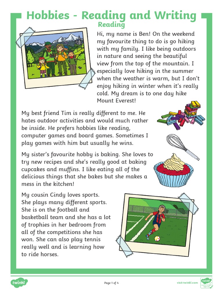 Hobbies Esl Beginner Reading and Writing - Ver - 1 | PDF