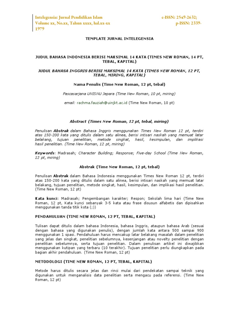 Template Jurnal Intelegensia Pasca Unisnu | PDF
