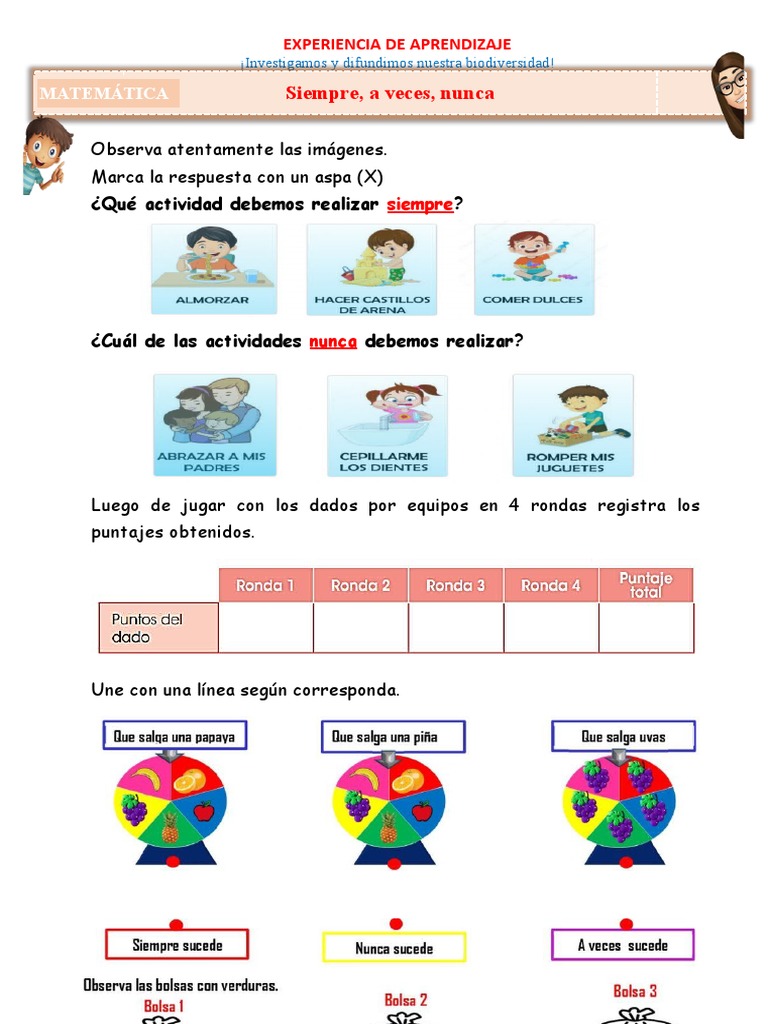 D3 A1 FICHA Siempre, A Veces, Nunca | PDF