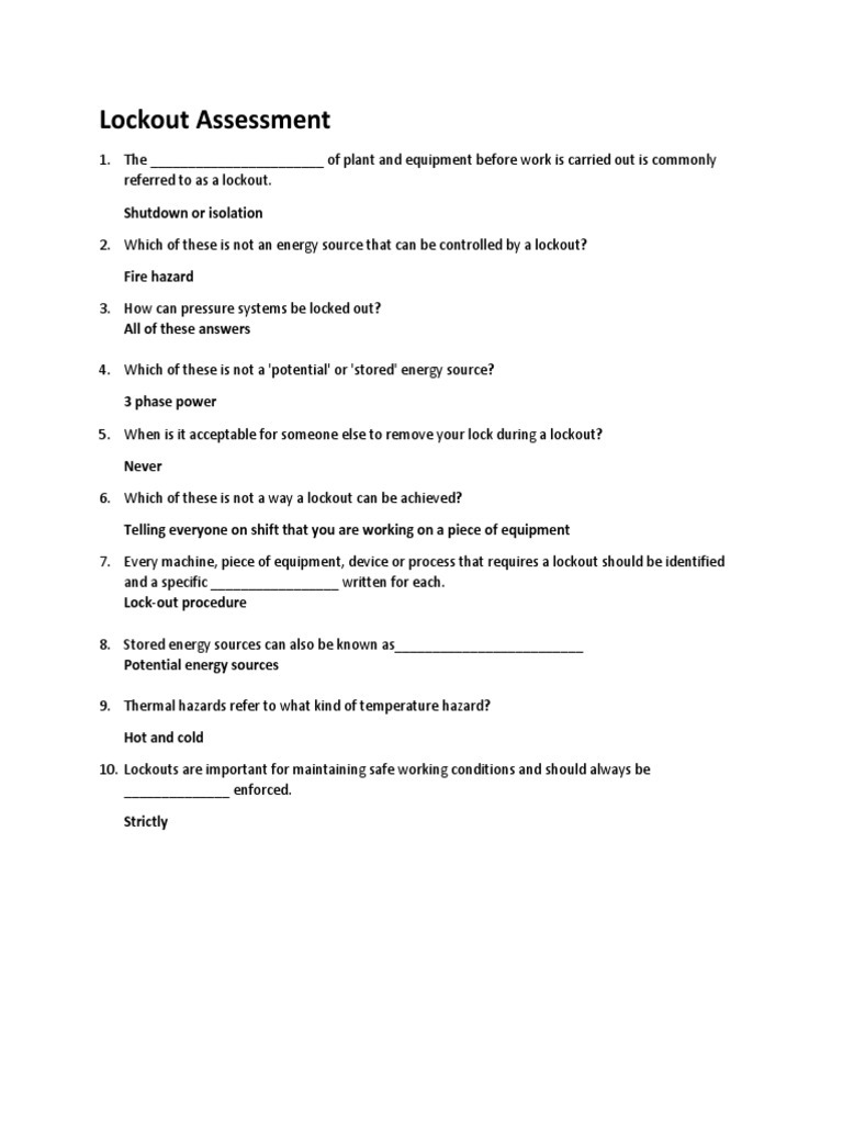 Lockout Assessment | PDF