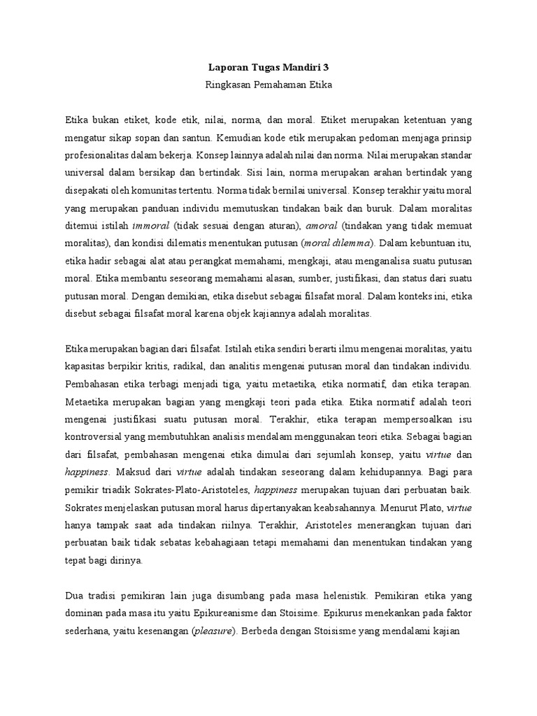 MPKT A - LTM - Latihan Tugas Mandiri - 3 - Ringkasan Pemahaman Etika | PDF