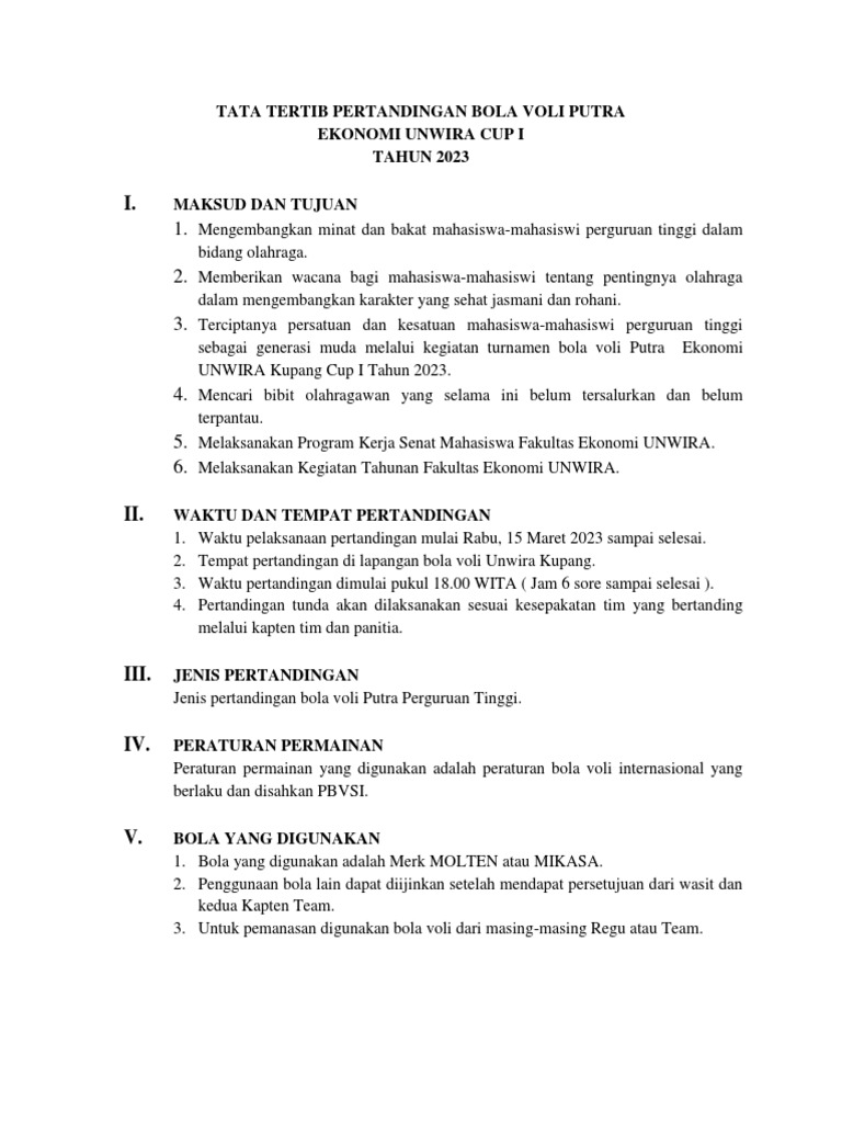 Tata Tertib Pertandingan Voli Putra 2023 | PDF | Olahraga & Rekreasi