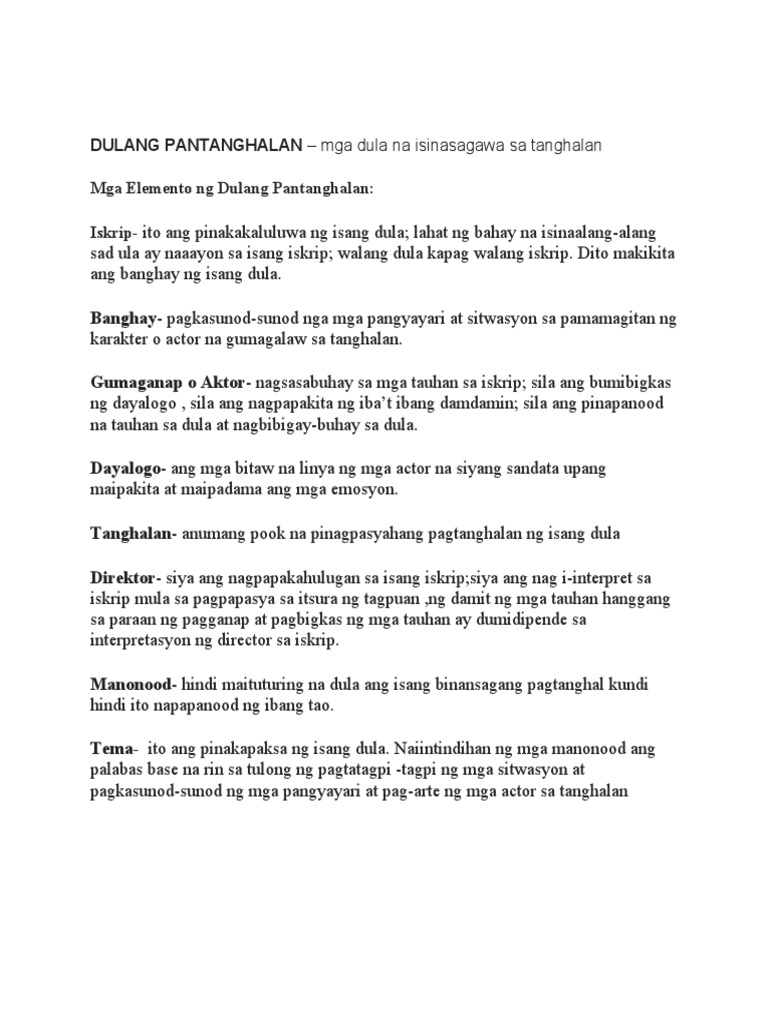 Dulang Pantanghalan Filipino Report | PDF