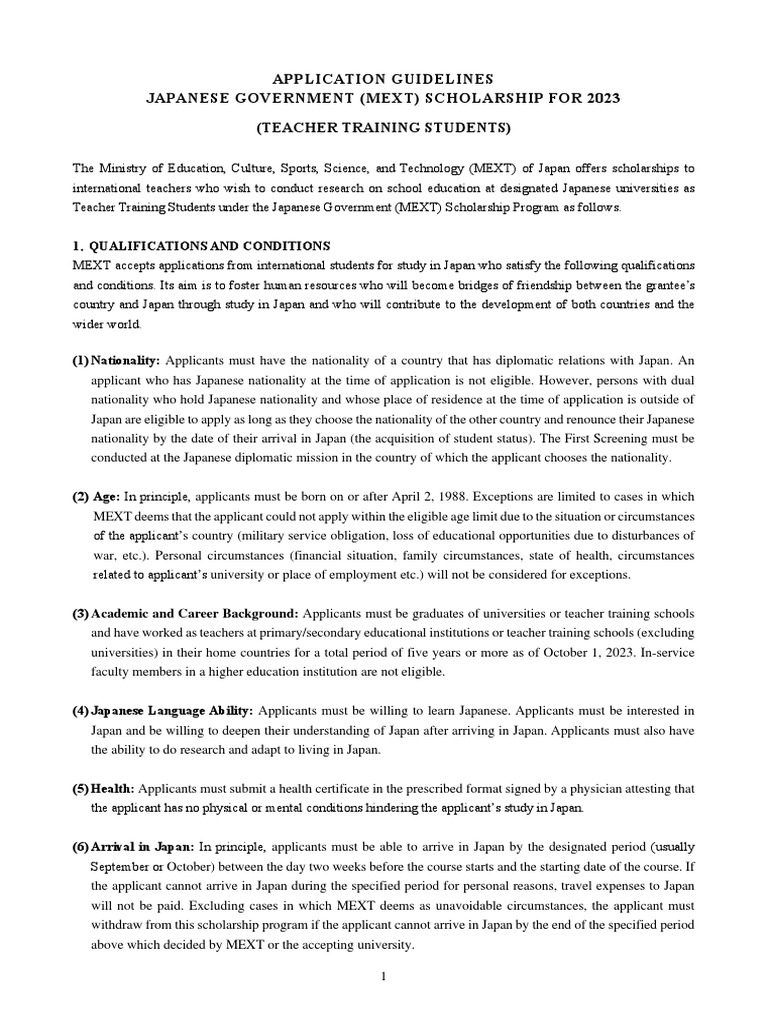 2 MEXT TTS 2023 Application Guidelines | PDF | Teachers | Baggage