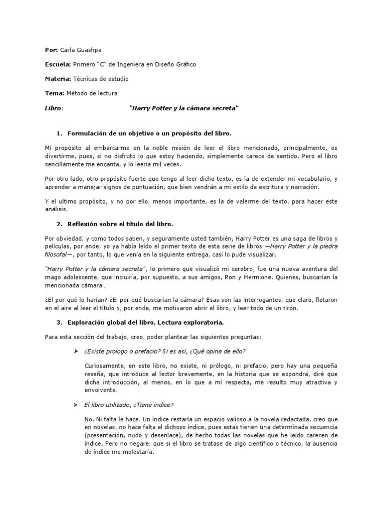 Metodo de Lectura - Harry Potter y La Camara de Los Secretos | PDF