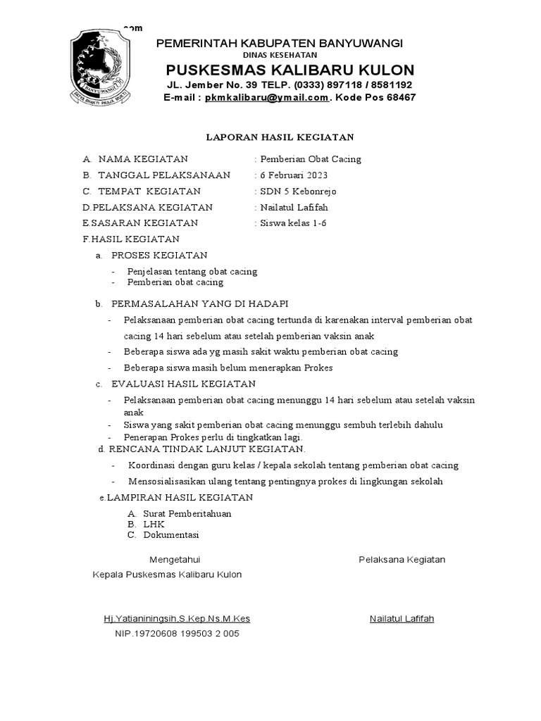 LHK KECACINGAN SD 5 6 Feb | PDF