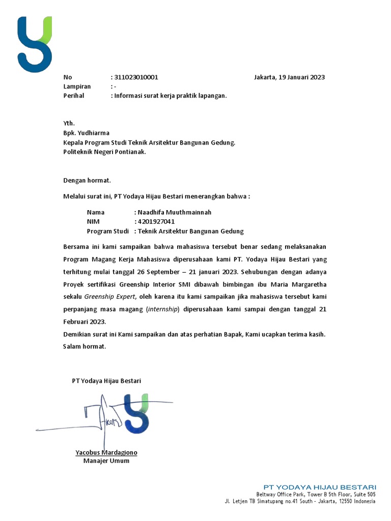 Surat Perpanjangan Magang | PDF Surat Perpanjangan Magang | PDF