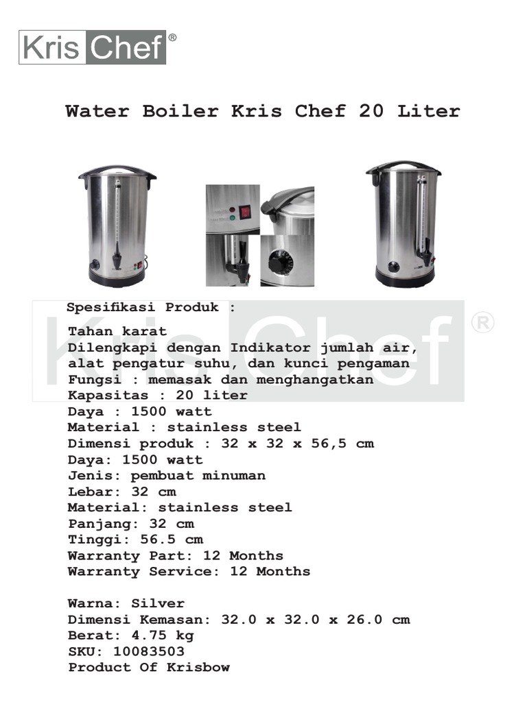 Kris Chef Water Boiler 20L | PDF