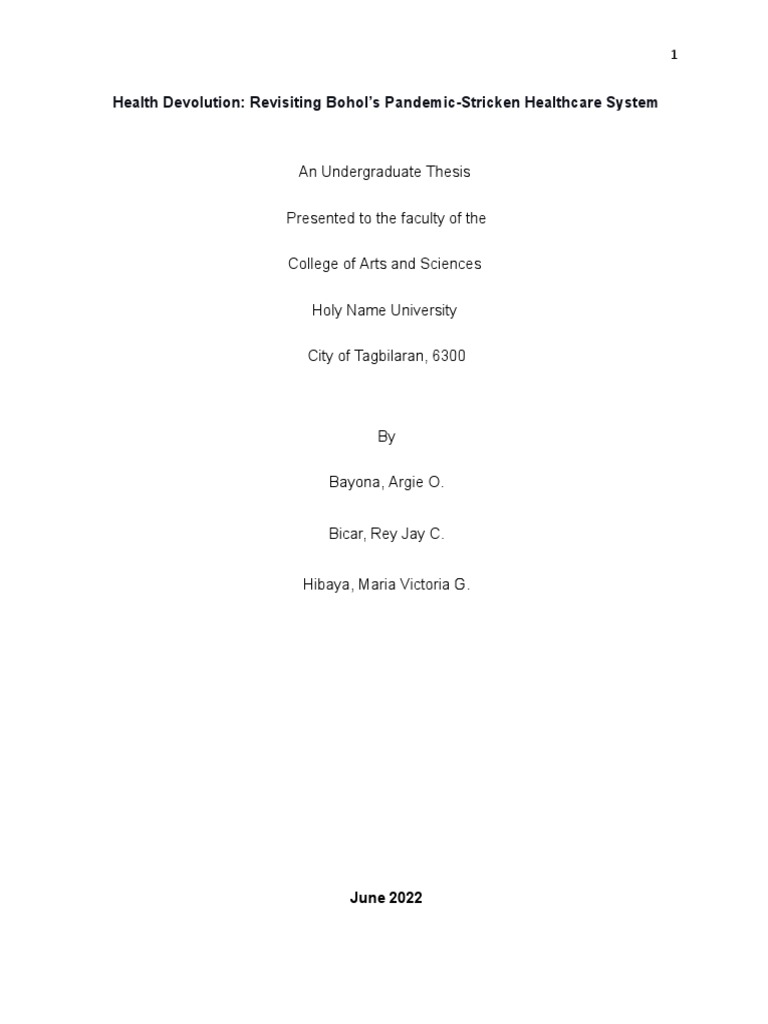 Health Devolution: Revisiting Bohol's Pandemic Stricken Healthcare ...