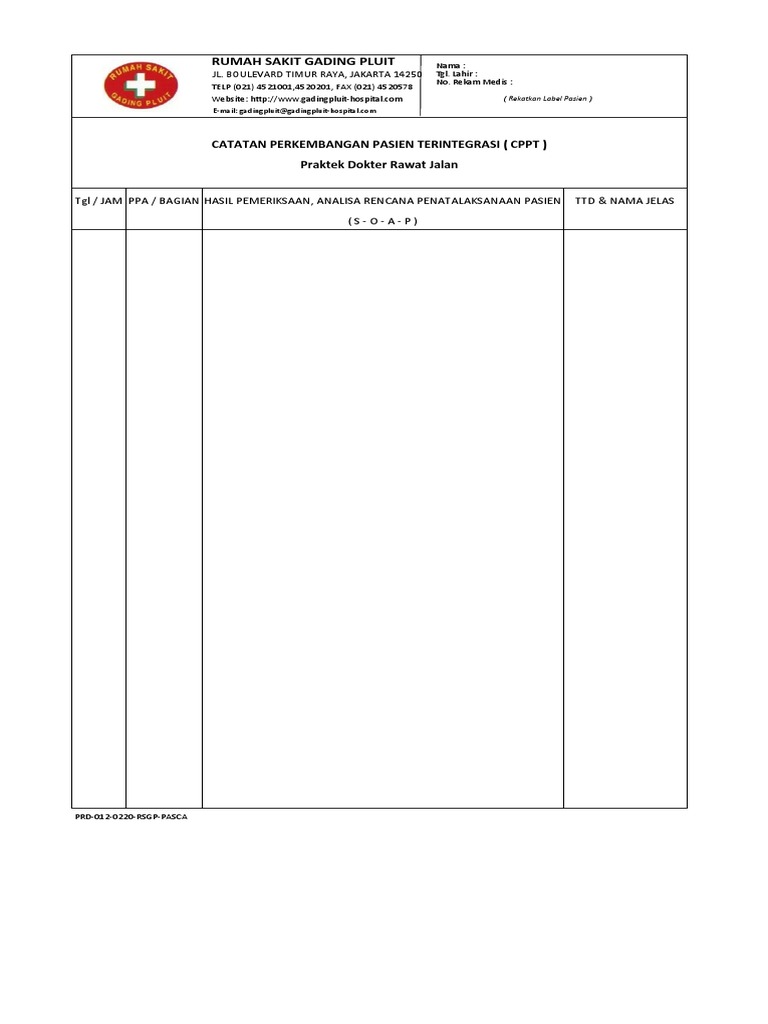 Catatan Perkembangan Pasien RS Gading Pluit | PDF