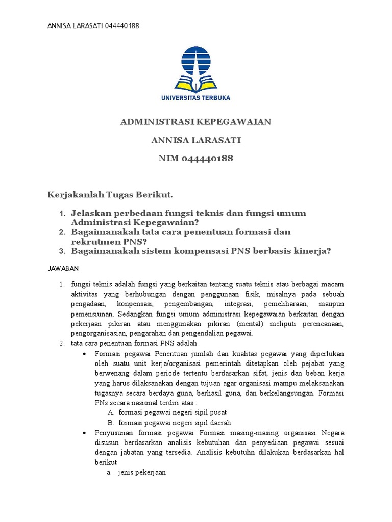 Tugas 1 - Adm Kepegawaian - Annisa L | PDF | Karier & Perkembangan Tugas 1 - Adm Kepegawaian - Annisa L | PDF | Karier & Perkembangan