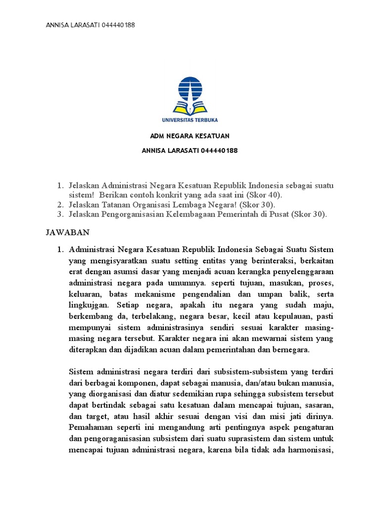 Tugas 1 - Adm Negara Kesatuan - Annisa | PDF Tugas 1 - Adm Negara Kesatuan - Annisa | PDF