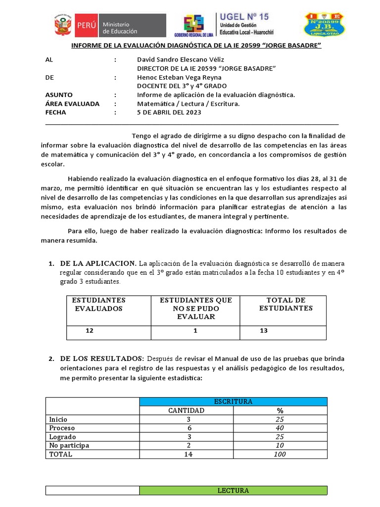 Informe de Evaluacion Diagnóstica) | PDF | Evaluación | Ciencia cognitiva