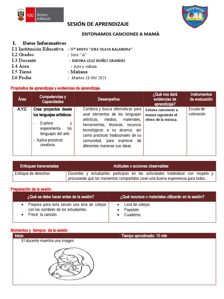 Sesión Arte Canciones A Mama 18 04 Pdf Aprendizaje Canciones