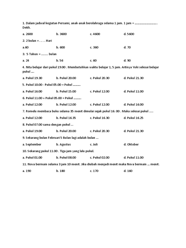 Latihan Soal Matematika Waktu | PDF