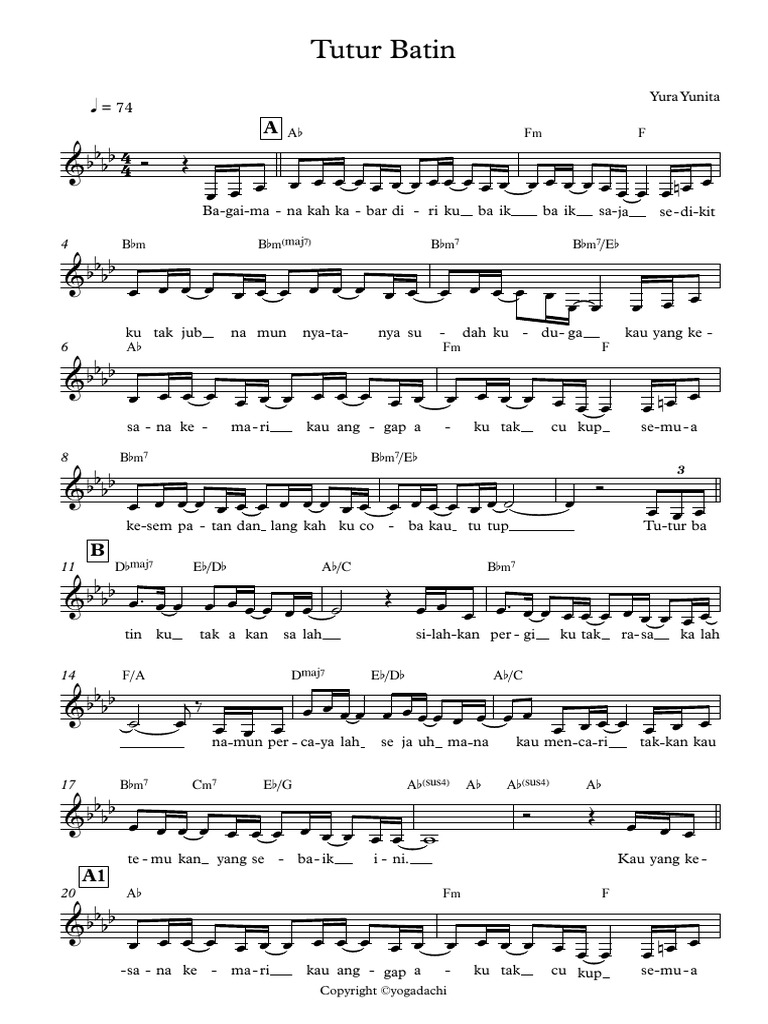 Tutur Batin (In Ab) - Yura Yunita | PDF