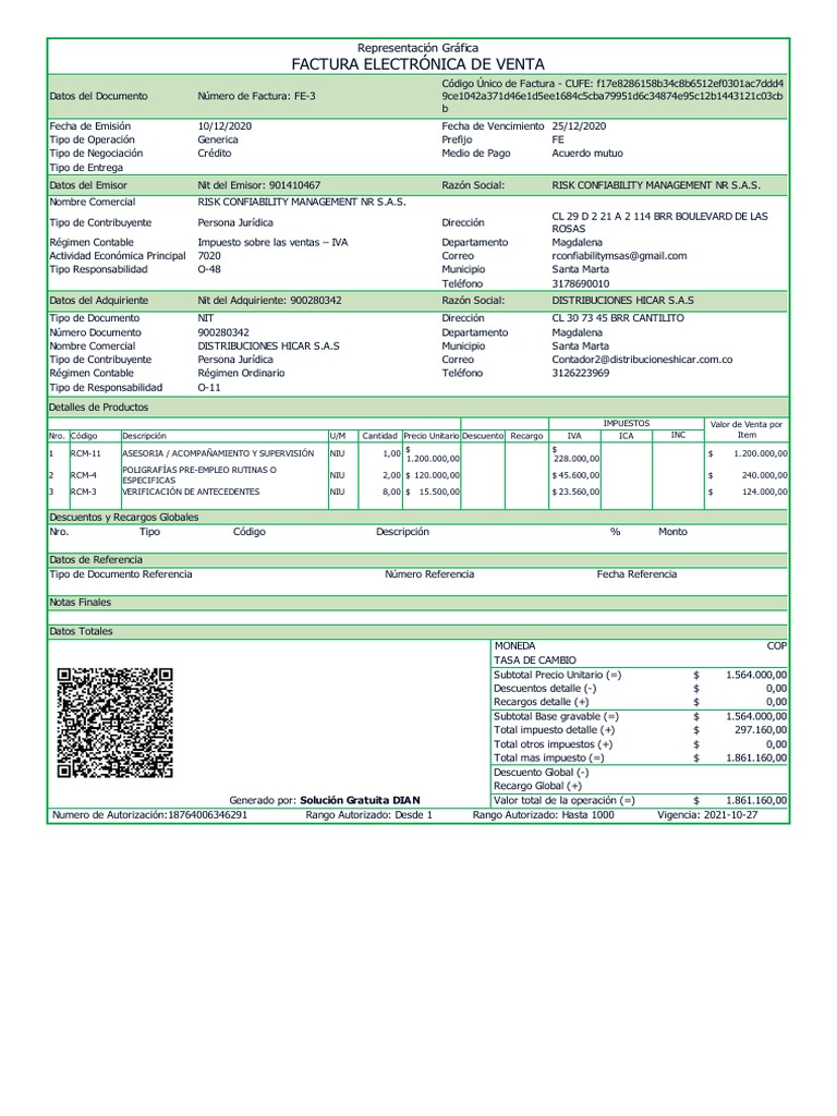 Factura Electrónica de Venta: Representación Gráfica | PDF