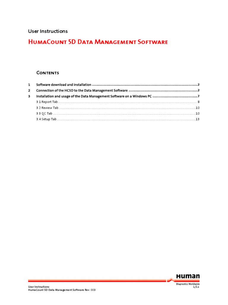 User Instructions Data Management Software HC5D - Rev3 | PDF