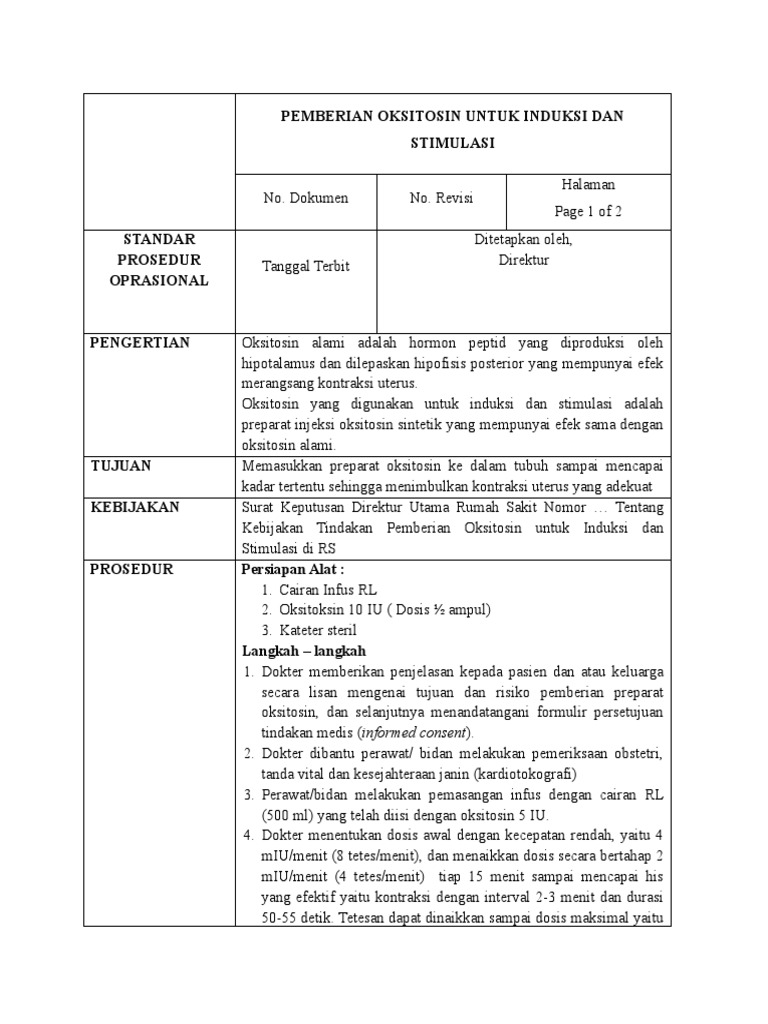 Sop Pemberian Oksitosin KSG | PDF