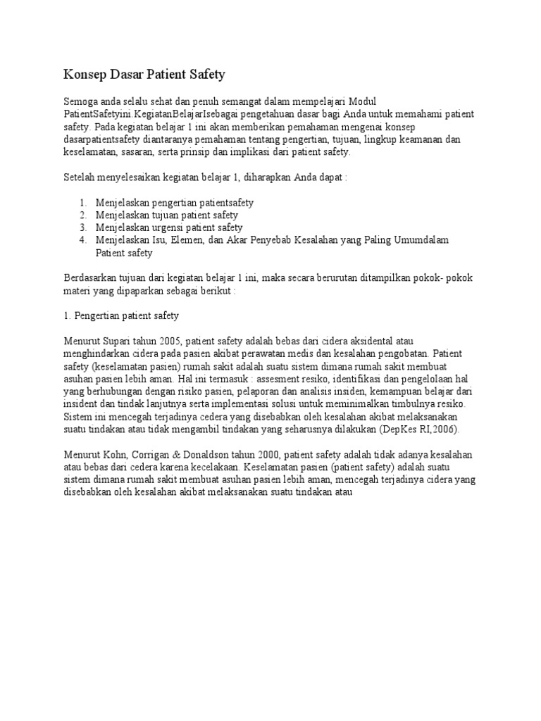 Konsep Dasar Patient Safety | PDF