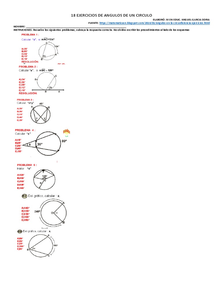 18 Ejercicios de Angulos Del Circulo | PDF