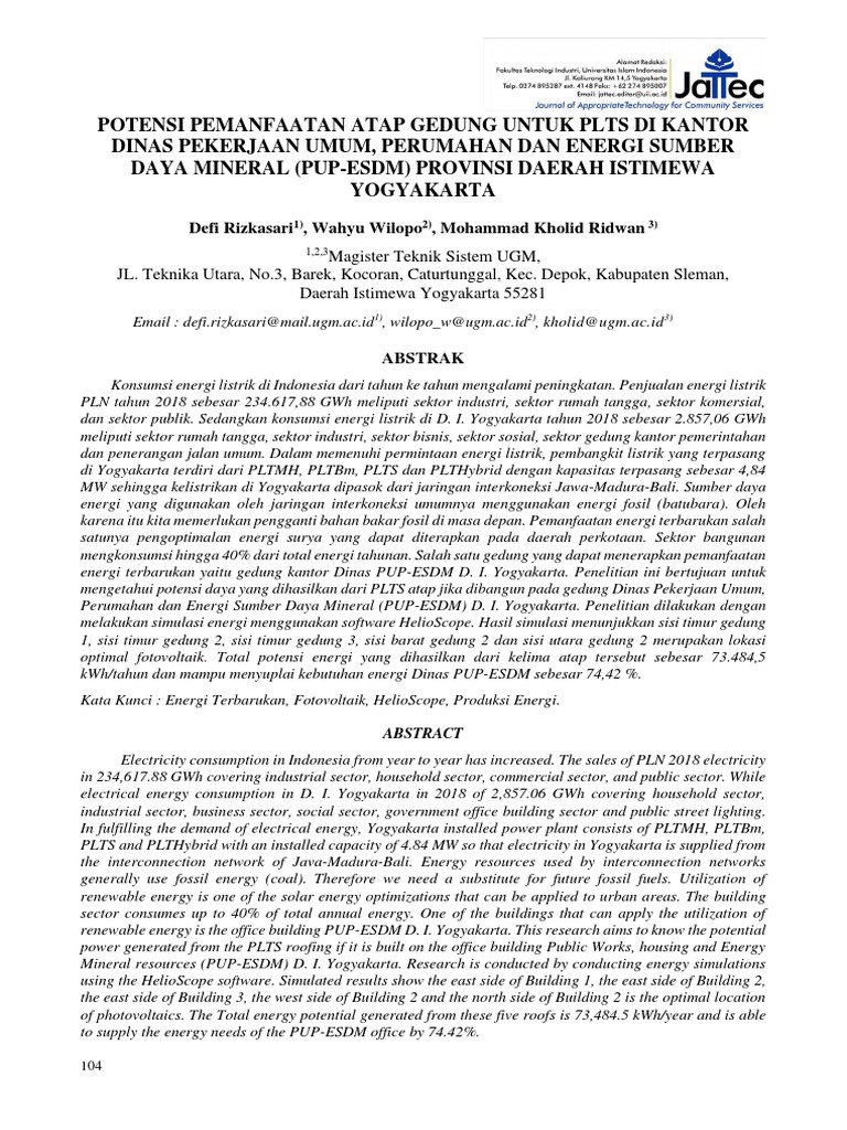 Potensi Pemanfaatan Atap Gedung Untuk Plts Di Kantor Pdf Teknologi
