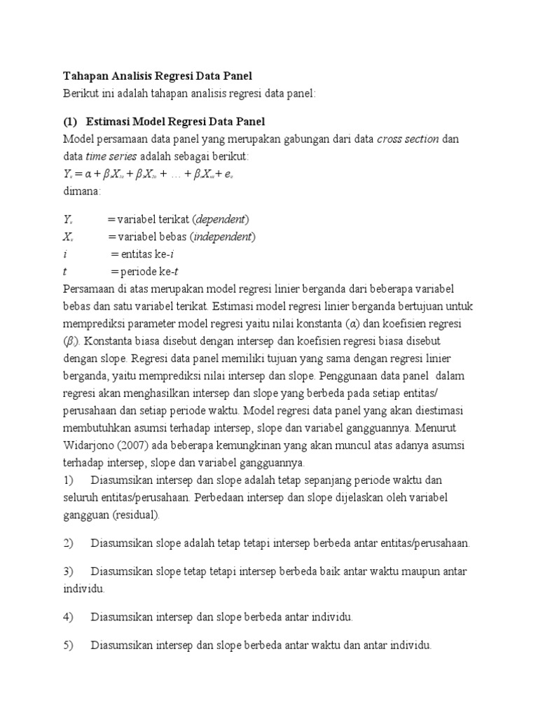 (Materi Seminar Dan Workshop Penelitian Tahapan Analisis Regresi Data Panel | PDF