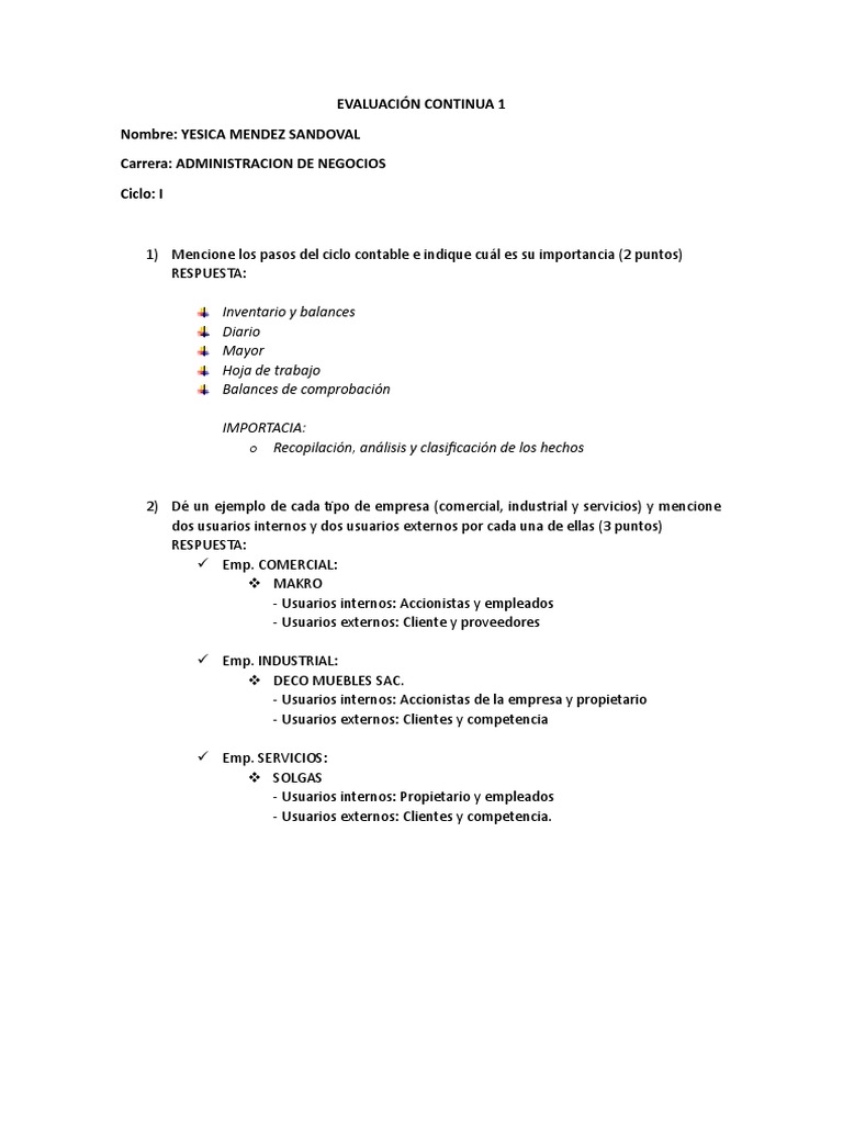 EVALUACIÓN CONTINUA 1. Fundamentos Contables para Empresas | PDF ...