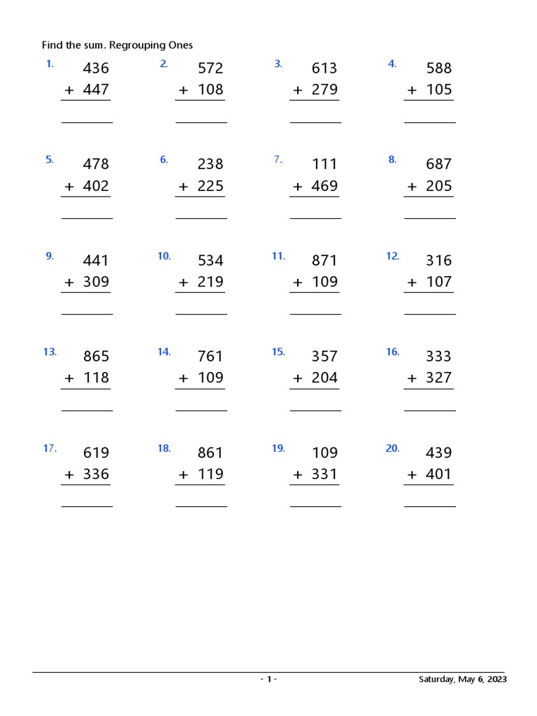 Sum Regrouping Ones | PDF