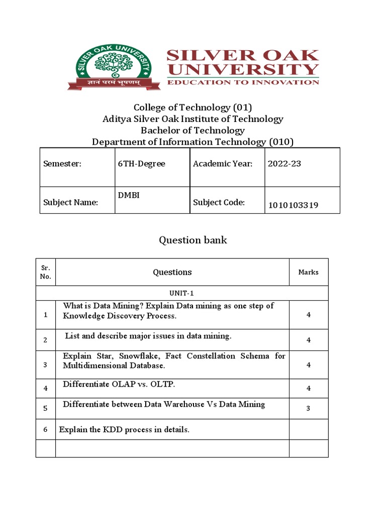 DMBI Question Bank | PDF