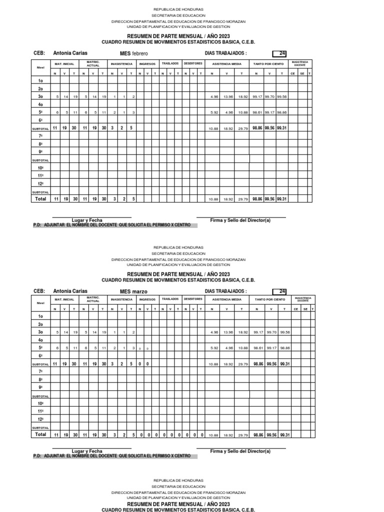 Formato de Parte Mensual | PDF