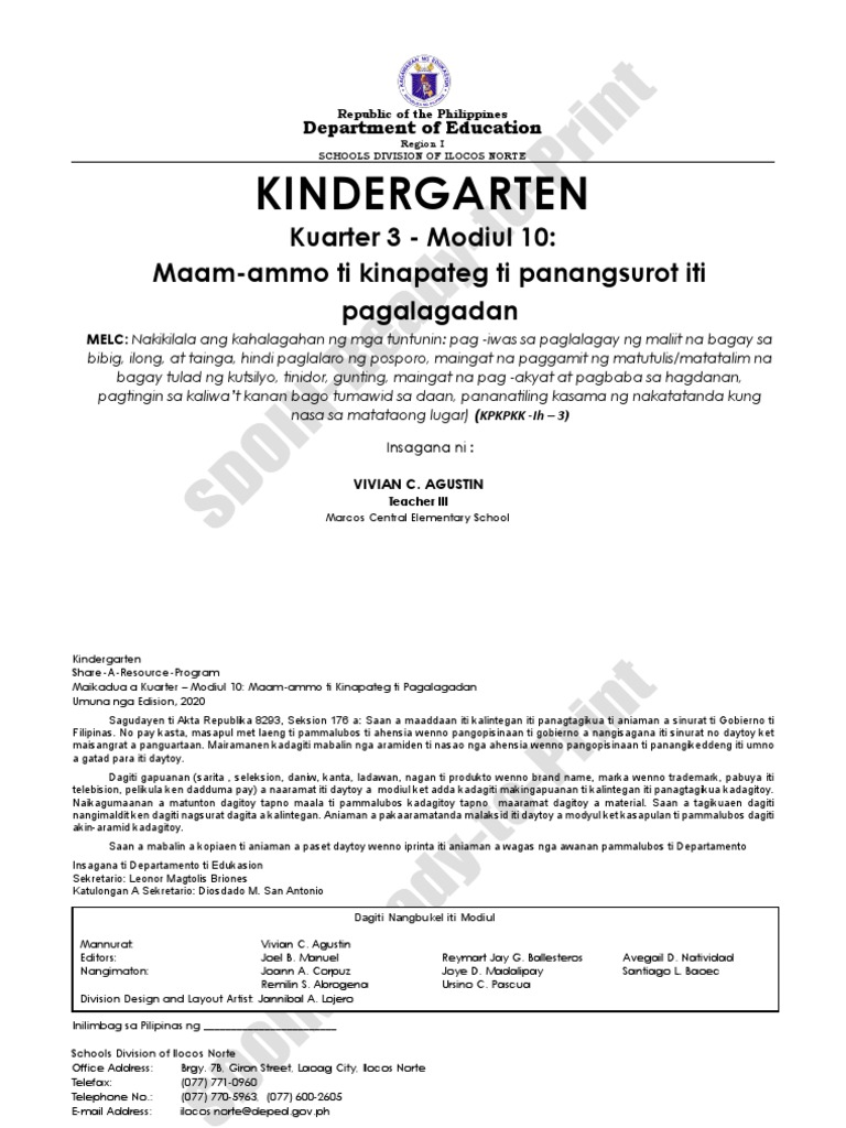 Kindergarten-Q3-Week-10-MELC-KPKPKK-Ih-3-Vivian-C.-Agustin - Remilin Abrogena, JBM QAed | PDF