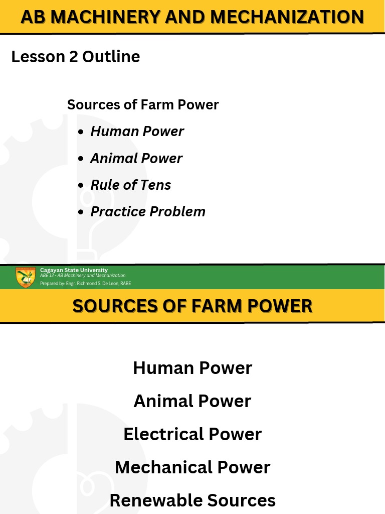 Lesson 2 Sources of Farm Power | PDF