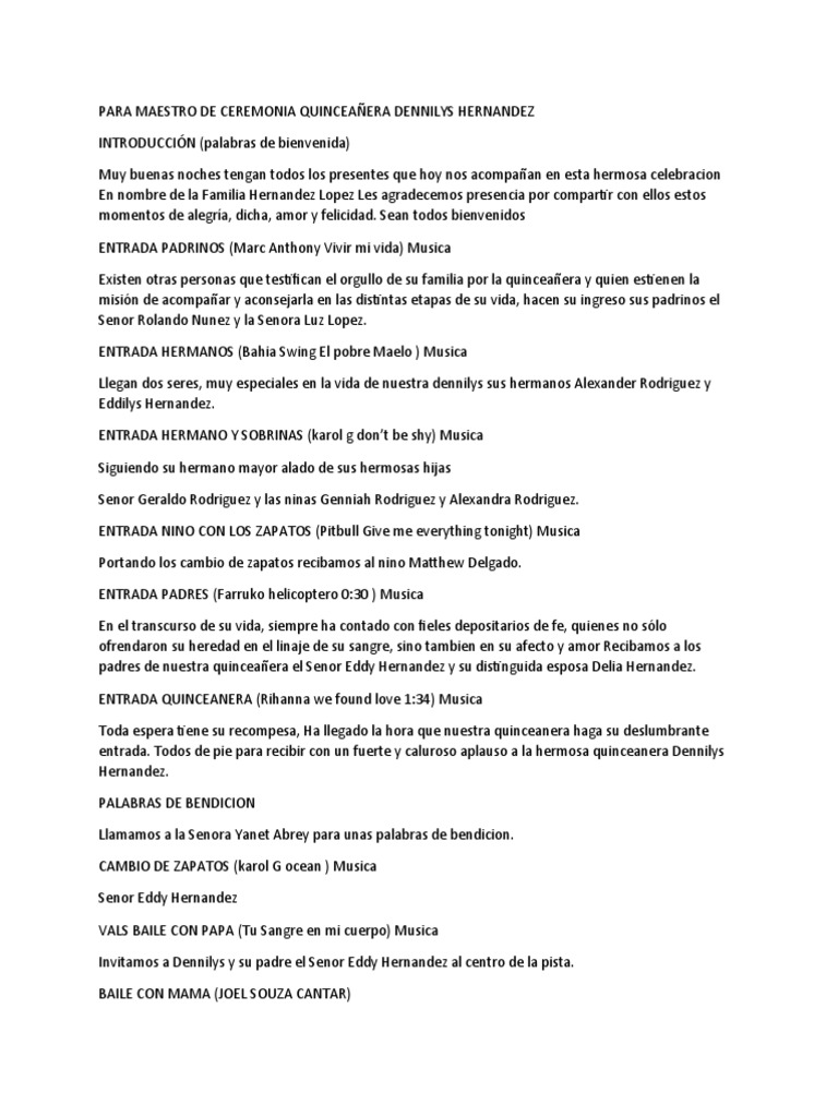 Programa Para Maestro de Ceremonia Quinceañera Dennilys Hernandez | PDF