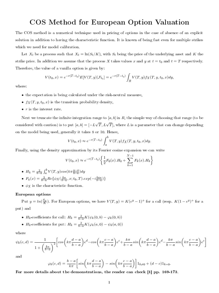 COS Method for European Option Valuation | PDF
