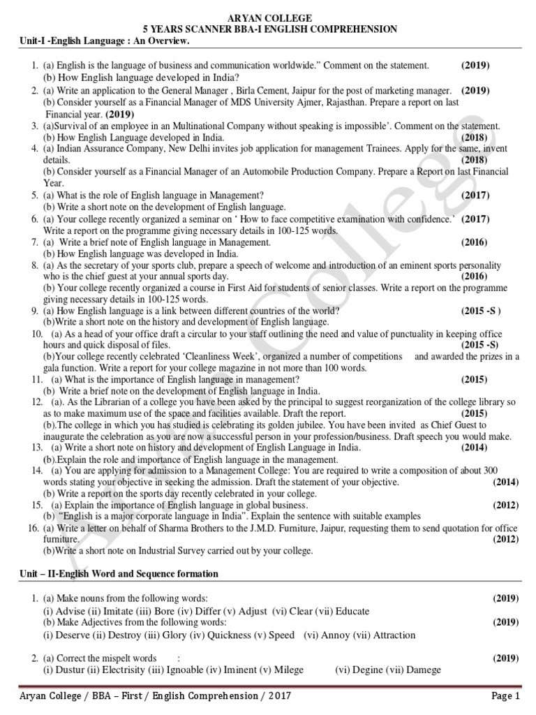 BBA I English | PDF | Adjective | Noun