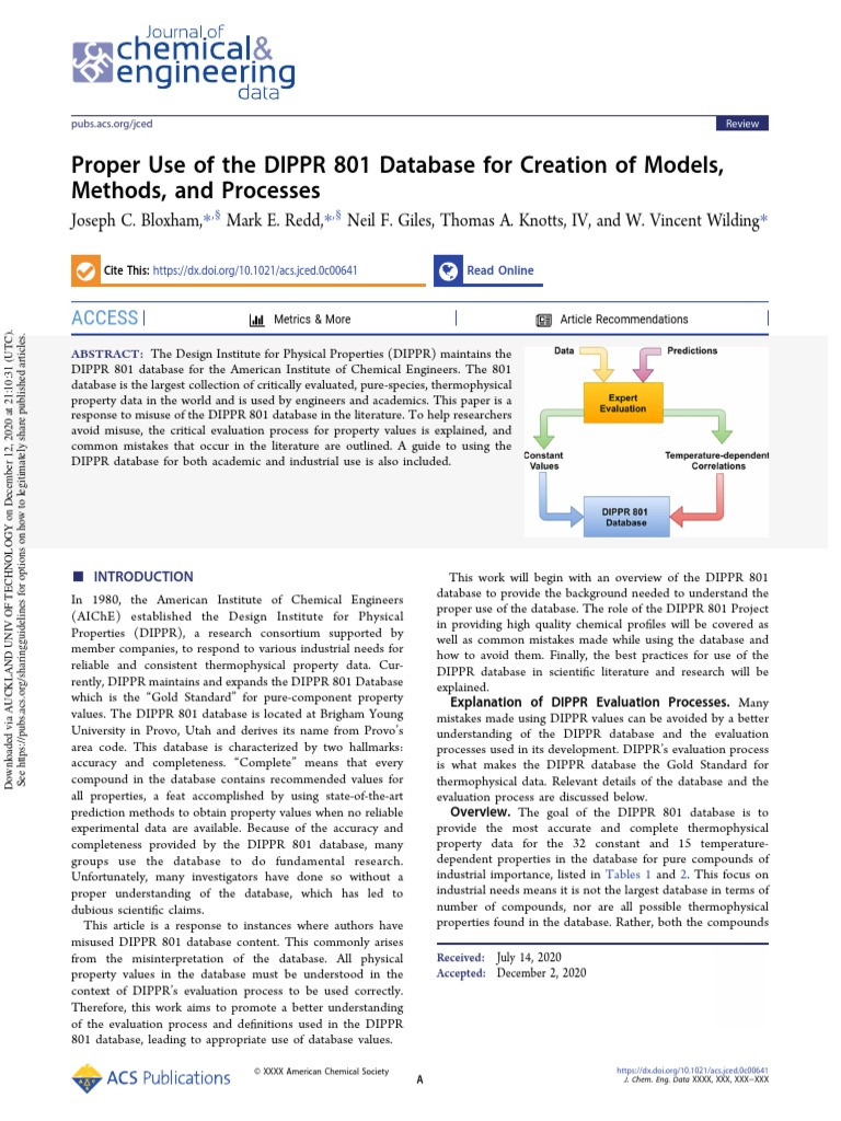 Proper Use of The DIPPR 801 Database For Creation of Models, Methods ...