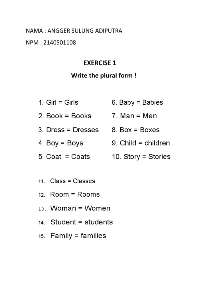 Plural Forms, Articles, Verb Conjugation Practice Exercises | PDF
