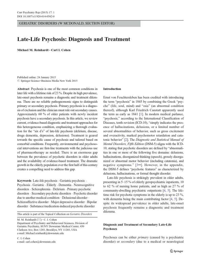 Late-Life Psychosis Diagnosis and Treatment | PDF