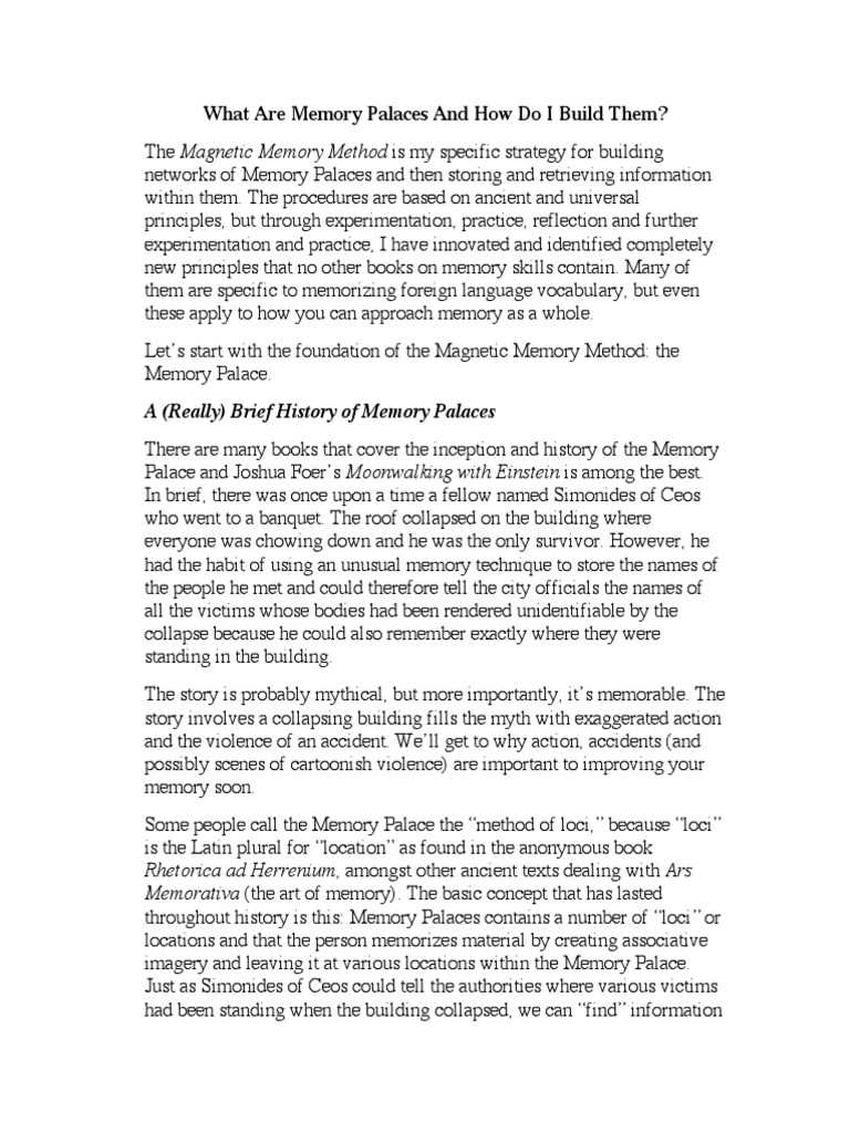 021 Main-Memory-Palace-Principles-Summary | PDF | Memory | Cognitive ...