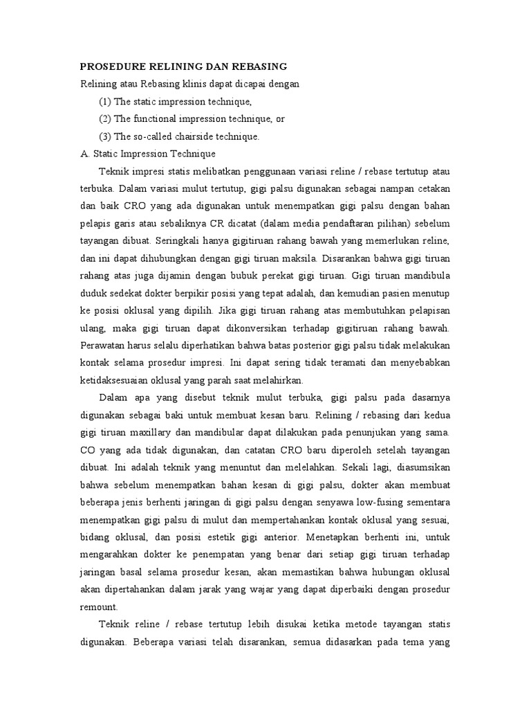Prosedure Relining Dan Rebasing | PDF
