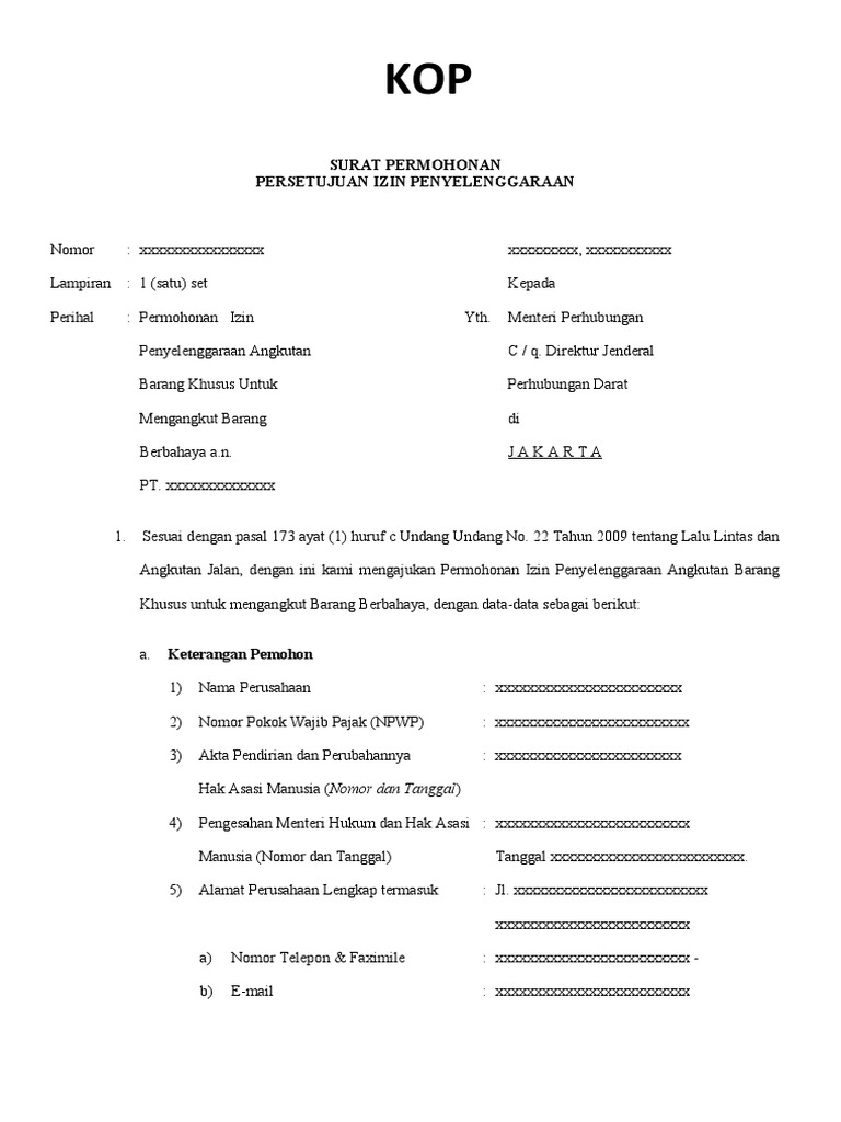 Draft Permohonan Izin Angkutan Darat | PDF