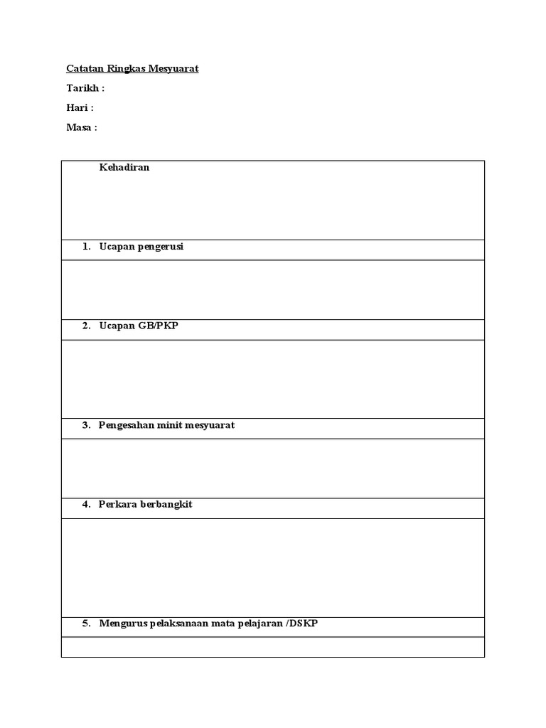 Catatan Ringkas Mesyuarat | PDF