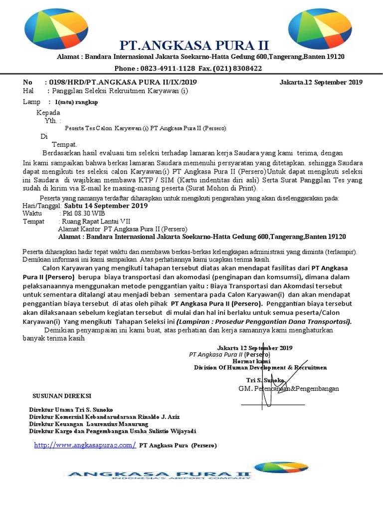 Surat Interview PT - ANGKASA PURA II JKT | PDF